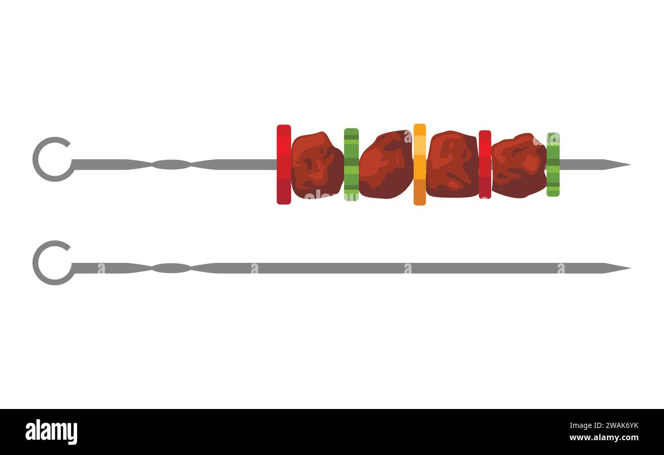 Grilled meat kebab skewers with vegetables BBQ isolated on white background. Shashlik or shish ...