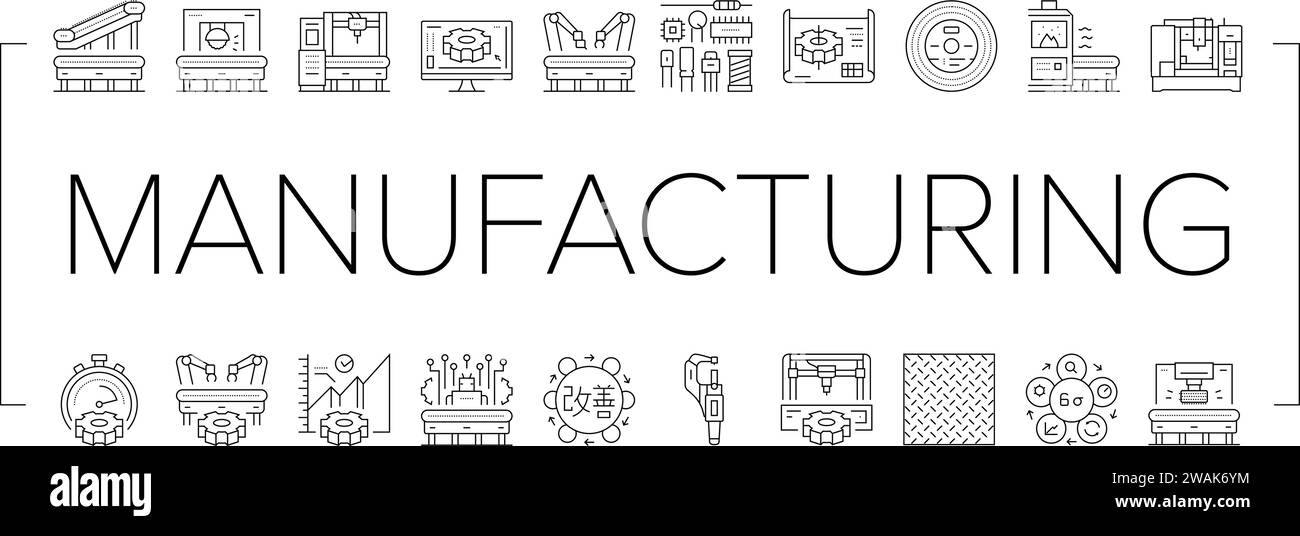 manufacturing industry factory icons set vector Stock Vector Image ...
