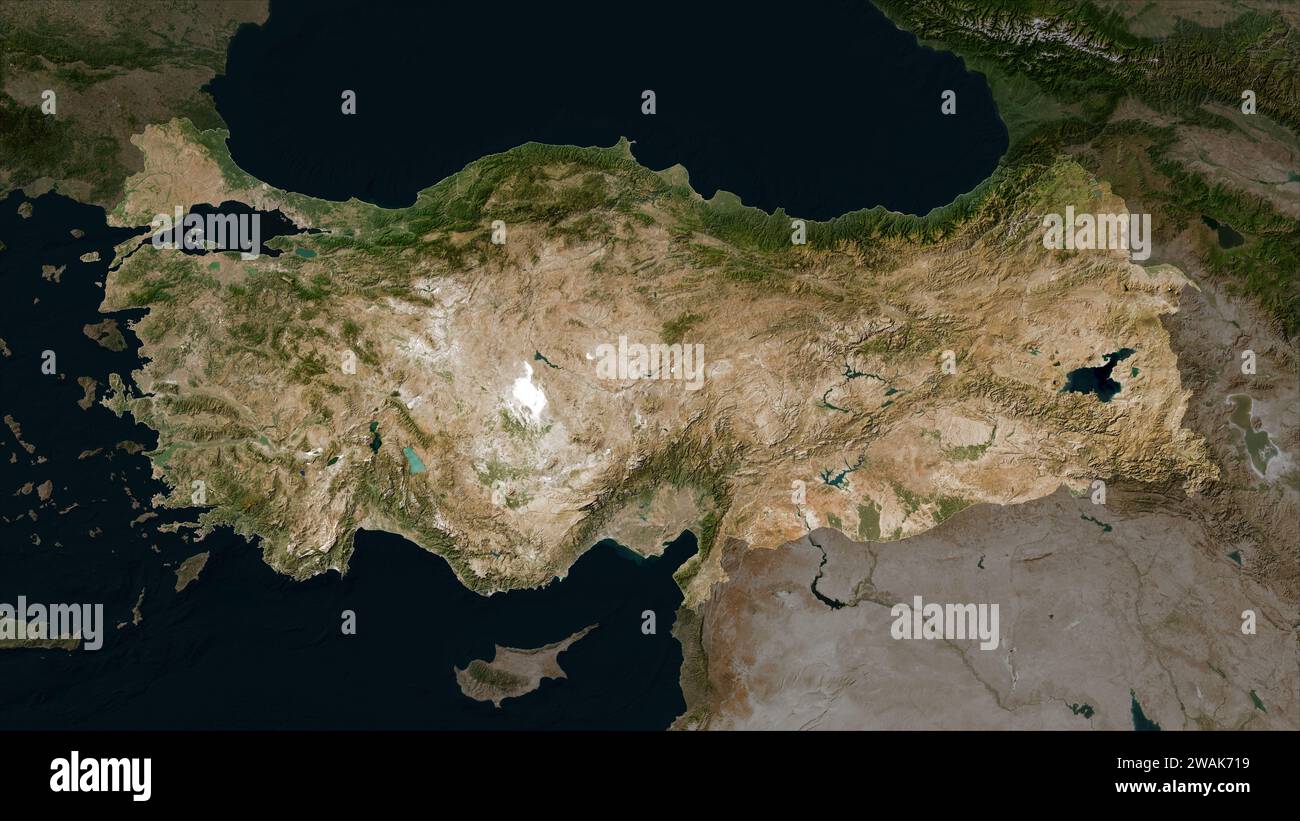 Turkiye highlighted on a low resolution satellite map Stock Photo - Alamy