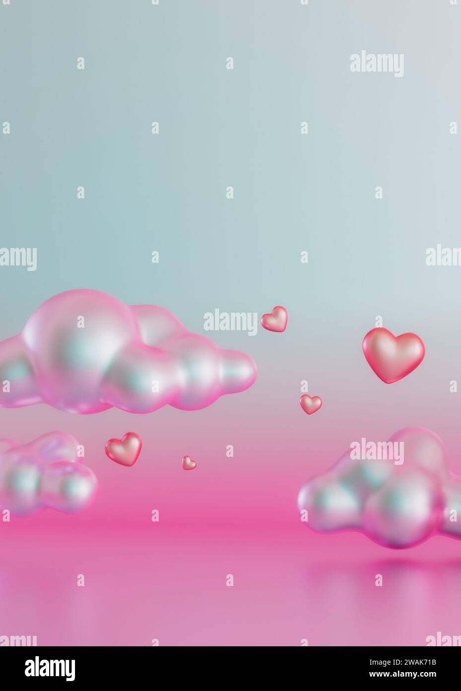 Surreal Y2K-style digital render featuring metallic clouds and floating ...