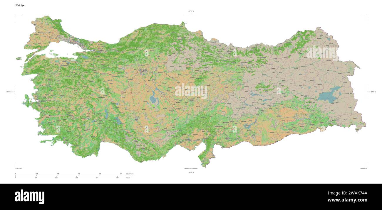 Shape of a topographic, OSM France style map of the Turkiye, with ...