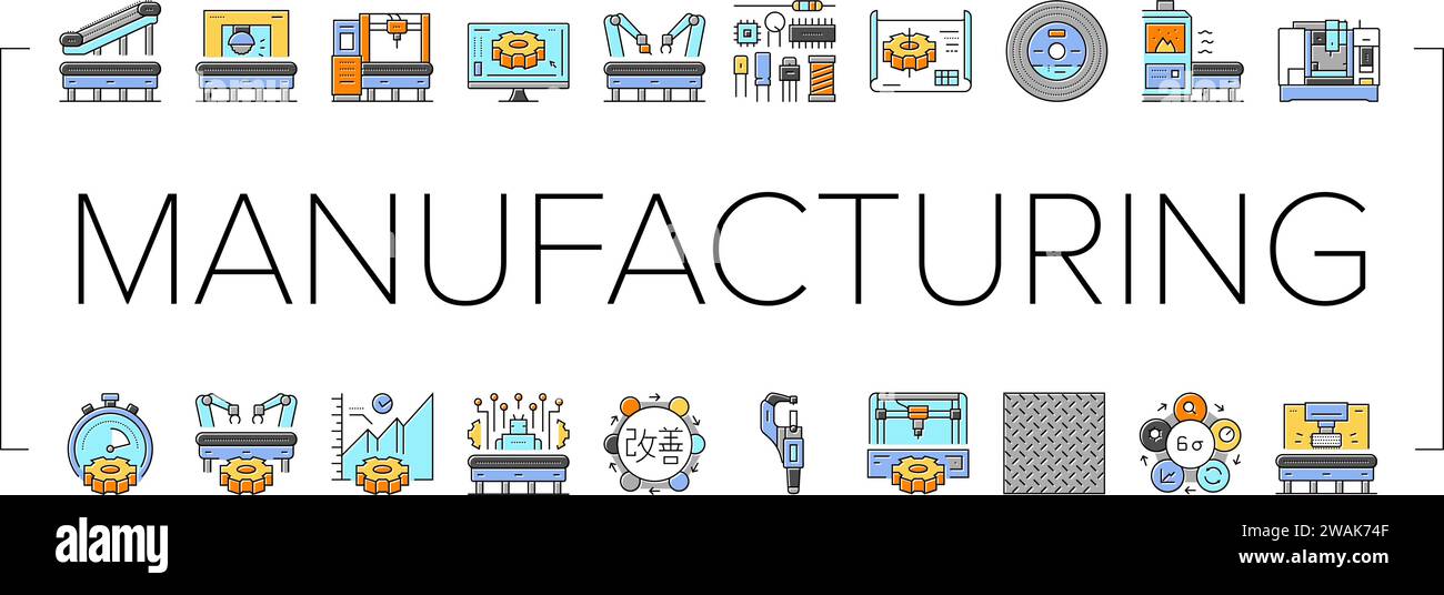 manufacturing industry factory icons set vector Stock Vector Image ...