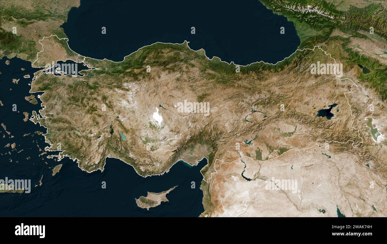 Turkiye outlined on a low resolution satellite map Stock Photo - Alamy