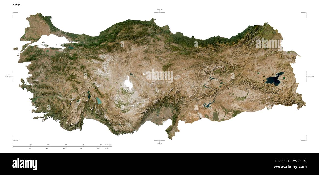 Shape of a low resolution satellite map of the Turkiye, with distance ...