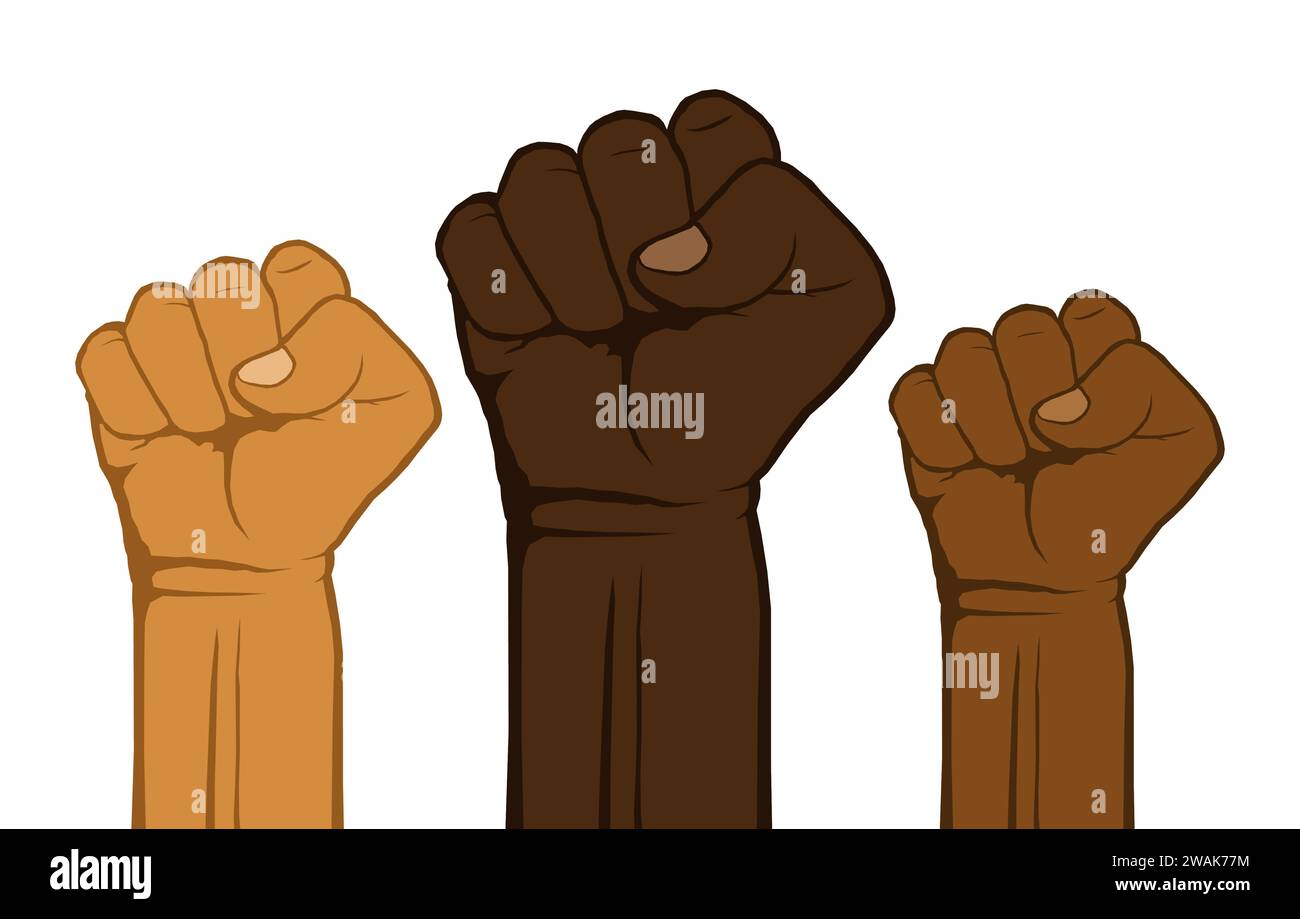 People of different nationalities and races raise up fists. Black lives ...