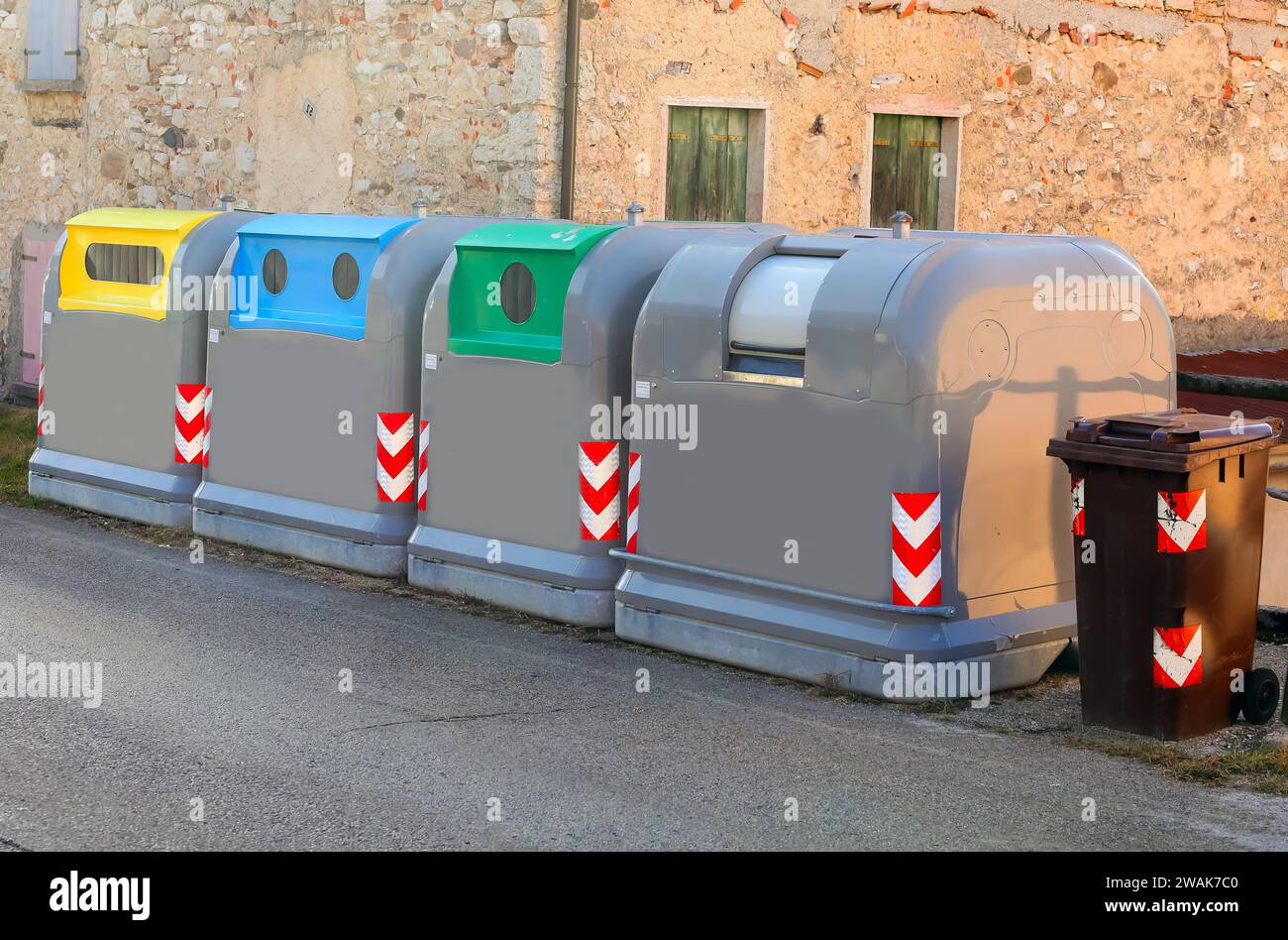 bins for the separate collection of waste such as glass, plastic paper ...