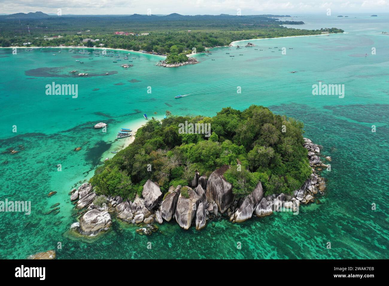 Granite blocks on Tanjung Pandan beach, Belitong Island, Indonesia ...