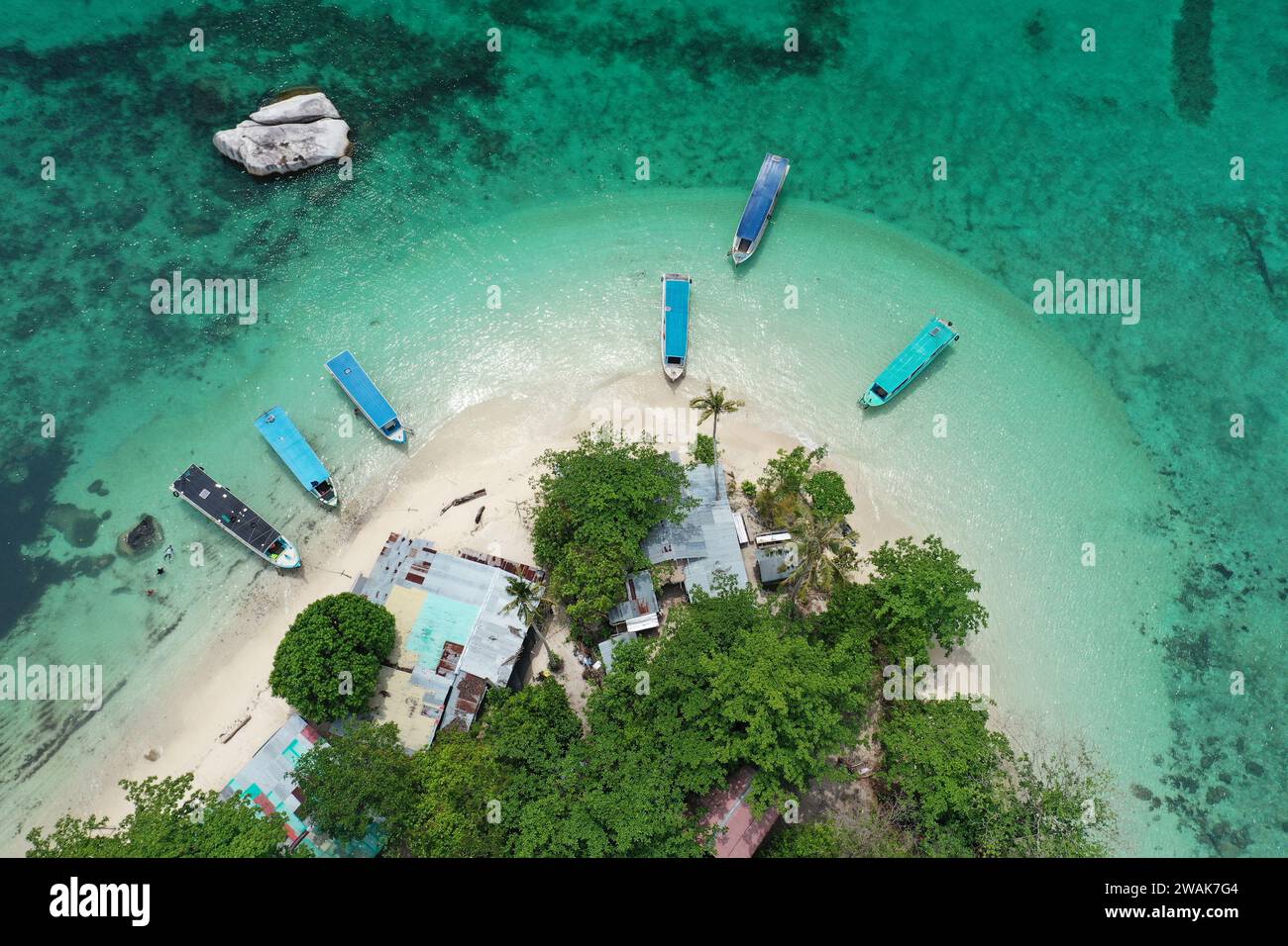 Granite blocks on Tanjung Pandan beach, Belitong Island, Indonesia ...
