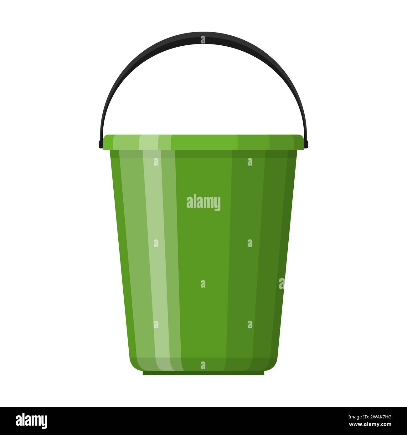 Green plastic bucket with handle in flat design isolated on white ...