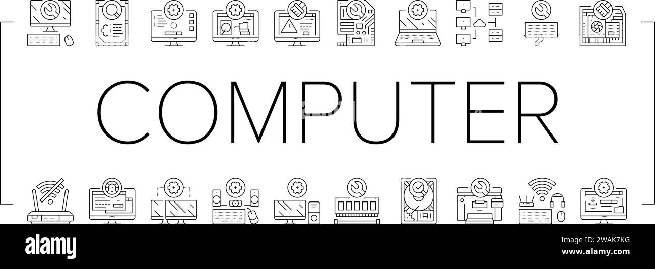 repair computer pc service icons set vector Stock Vector Image & Art ...