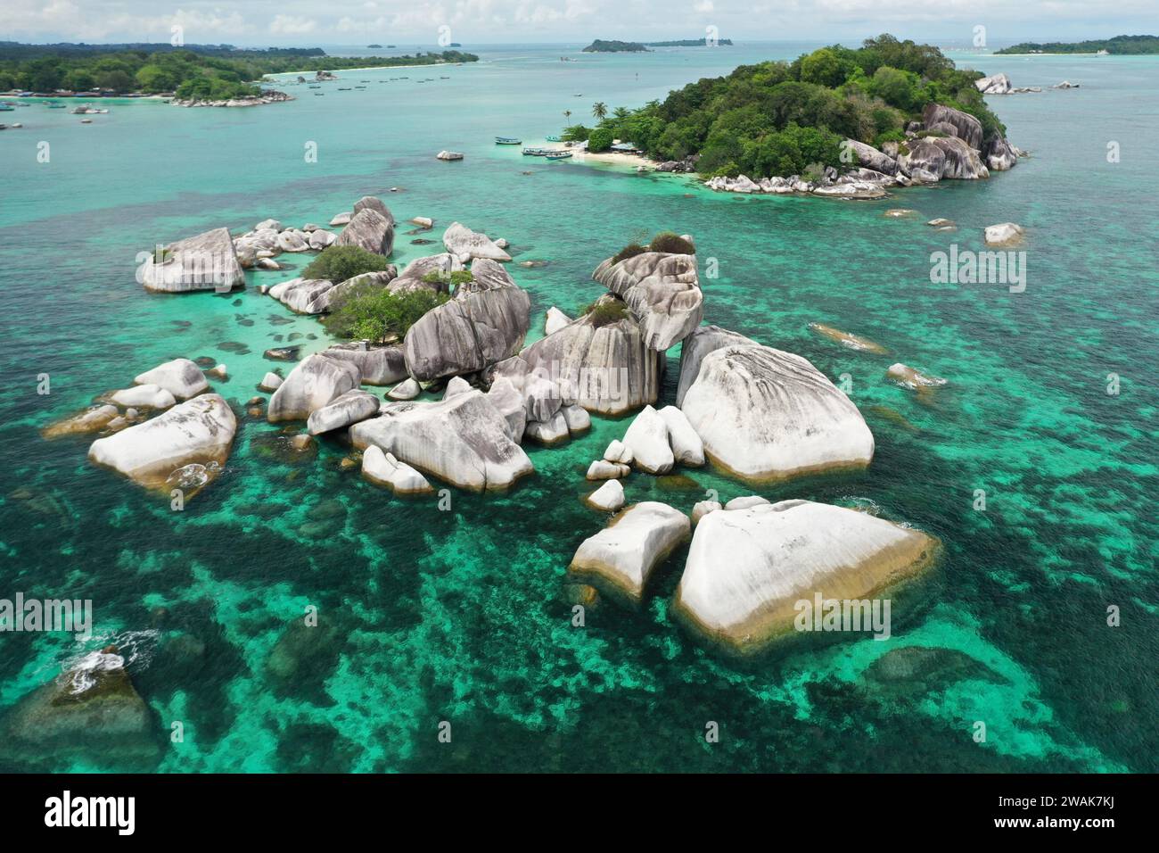 Granite blocks on Tanjung Pandan beach, Belitong Island, Indonesia ...