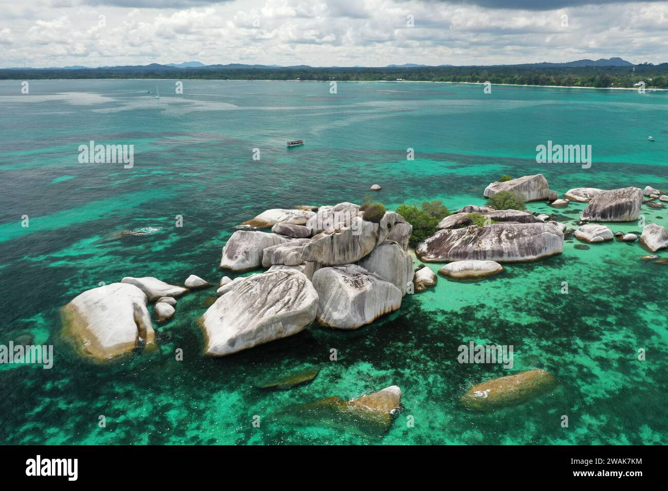 Granite blocks on Tanjung Pandan beach, Belitong Island, Indonesia ...