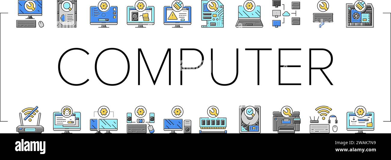 repair computer pc service icons set vector Stock Vector Image & Art ...