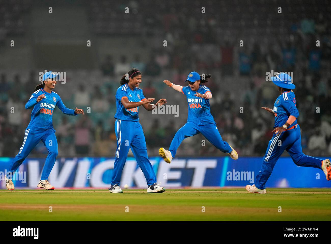 India's Titas Sadhu celebrates after the dismissal of Ashleigh Gardner ...