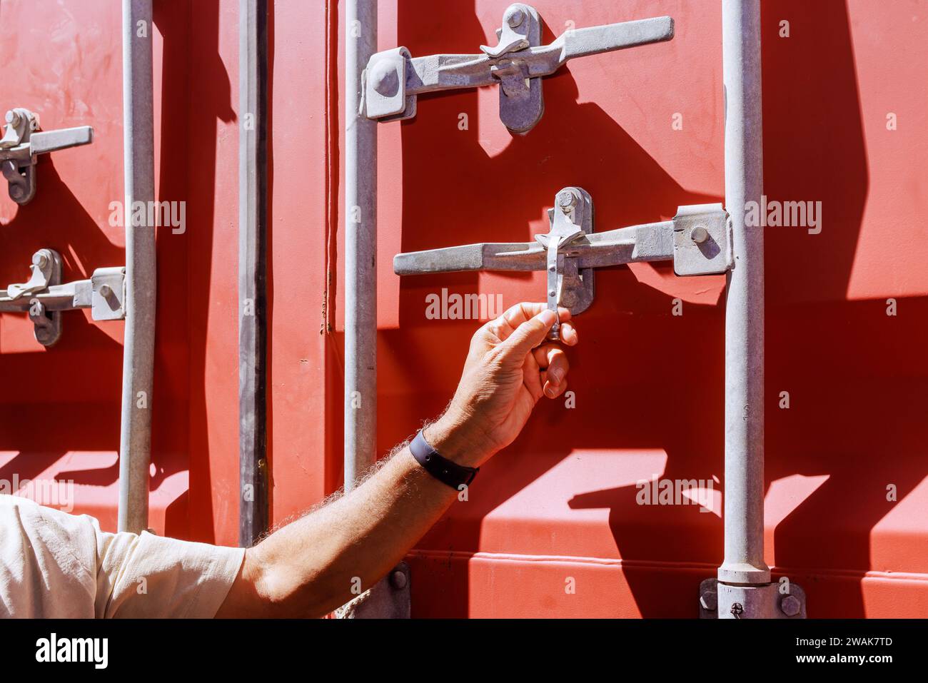 Customs officers inspector seals ready container for export Stock Photo ...