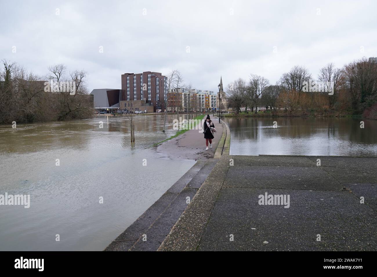 The River Great Ouse in Bedford town centre, which has burst its banks ...