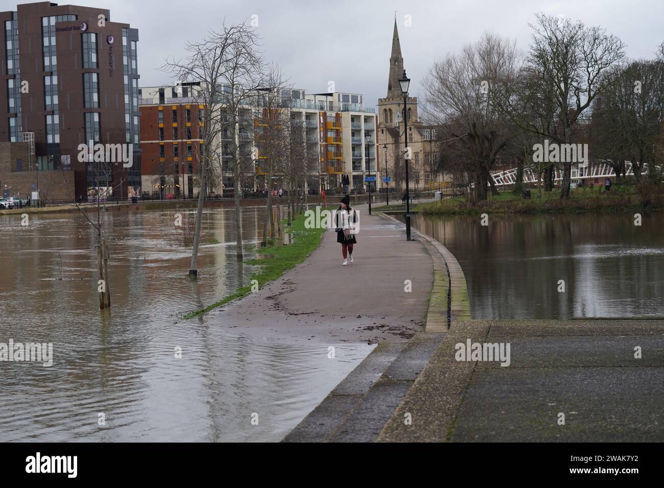 The River Great Ouse in Bedford town centre, which has burst its banks ...
