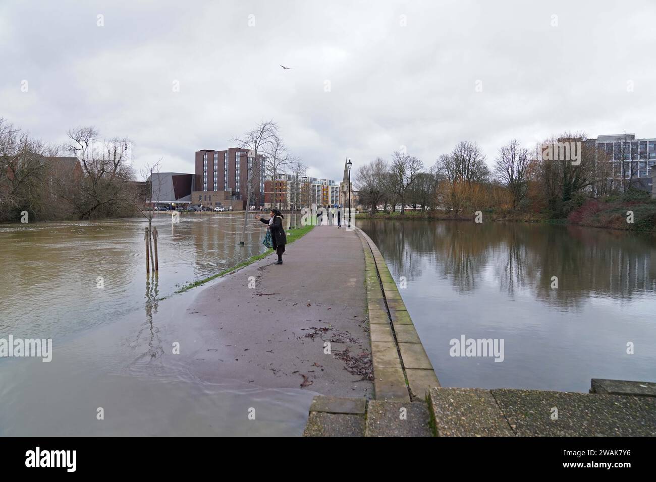 The River Great Ouse in Bedford town centre, which has burst its banks ...