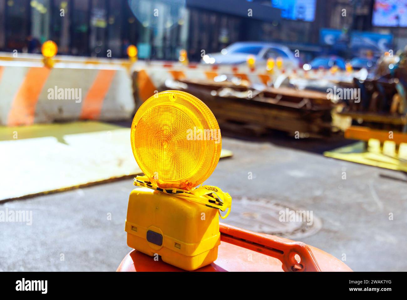 Flashing lights on road barrier hi-res stock photography and images - Alamy