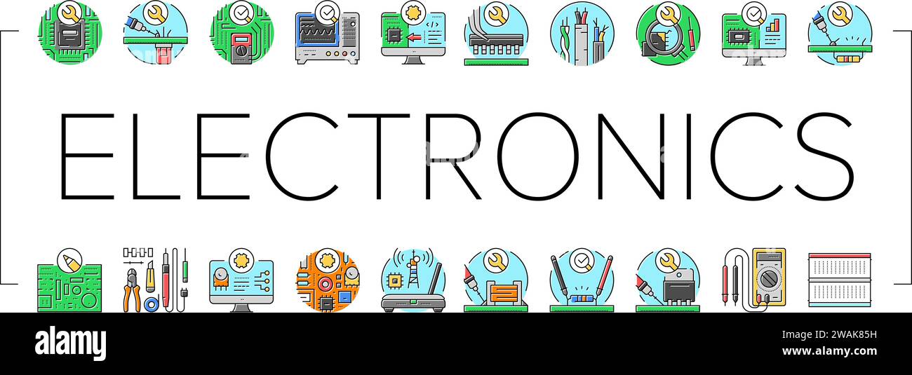 electronics technician technology icons set vector Stock Vector Image ...