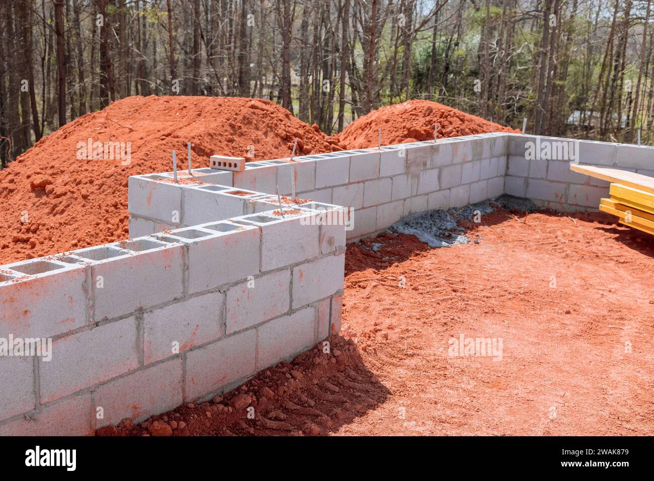 During construction of house, concrete block foundations have been ...