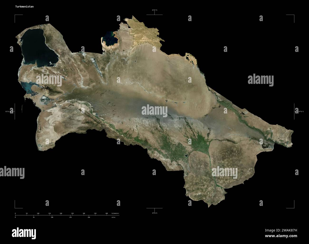 Shape of a high resolution satellite map of the Turkmenistan, with ...