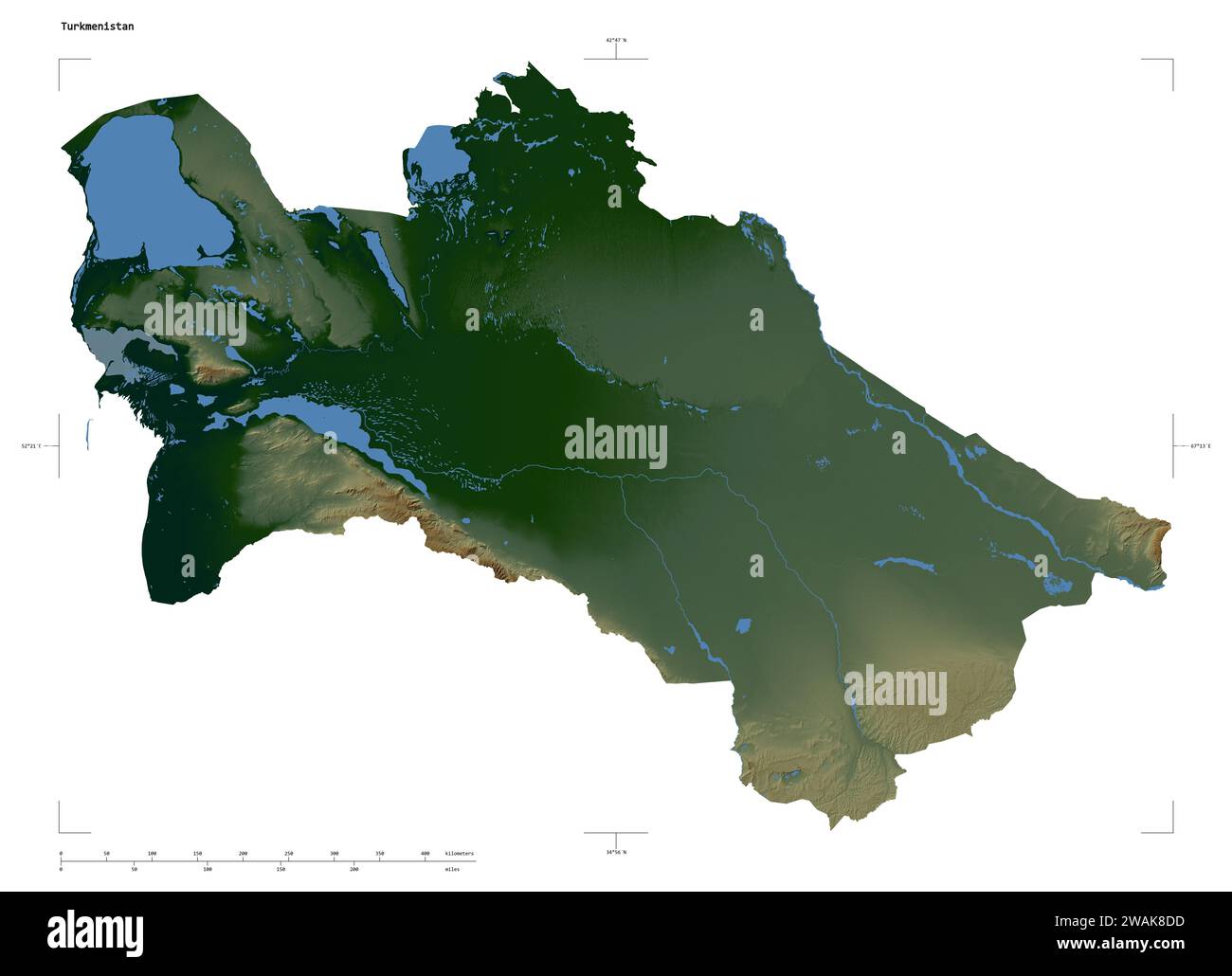 Shape of a Colored elevation map with lakes and rivers of the ...