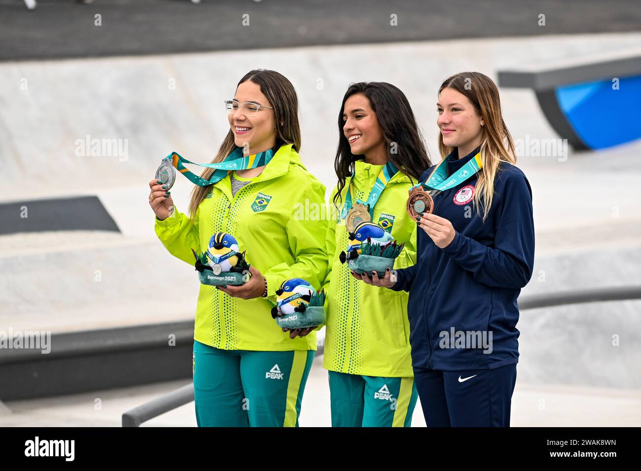 Santiago, Chile - October 21, 2023, Rayssa Leal (BRA), Pamela Rosa) and ...