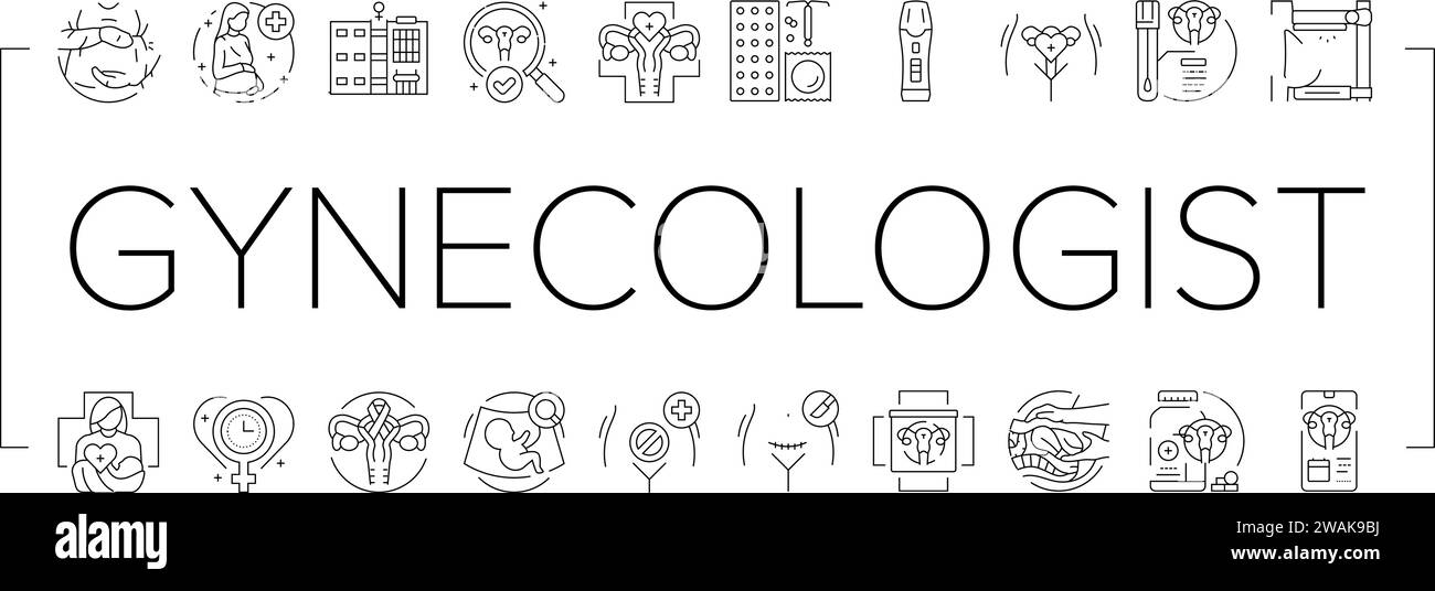 gynecologist doctor woman patient icons set vector Stock Vector Image ...