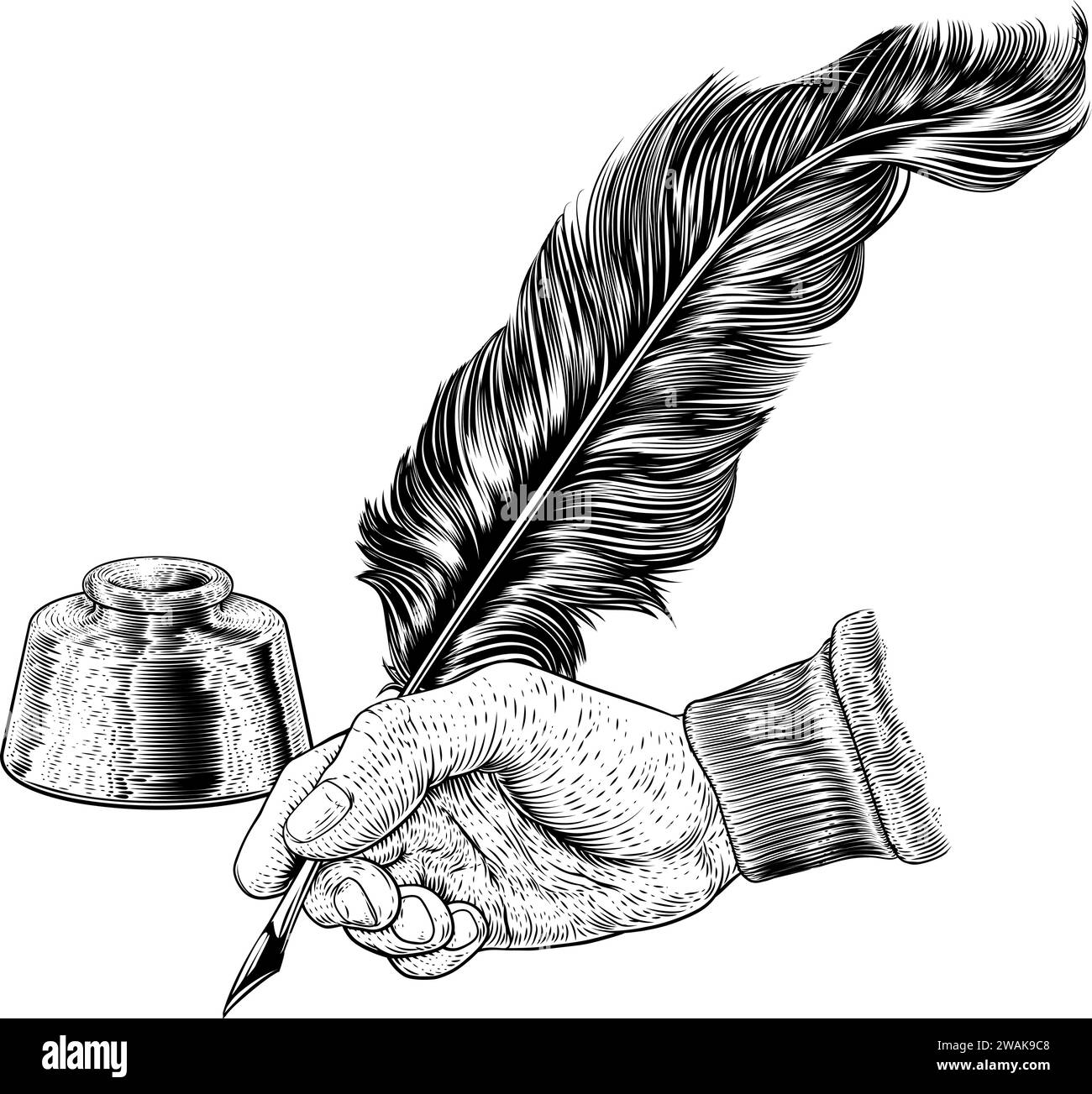 Quill Feather Ink Pen Hand Vintage Woodcut Print Stock Vector Image & Art - Alamy