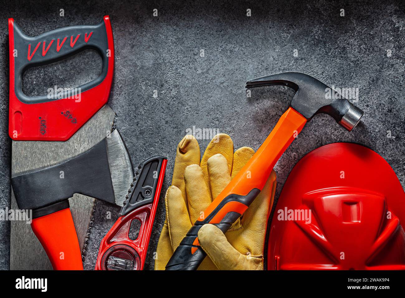 Carpentry Tools On Dark Background Stock Photo - Alamy