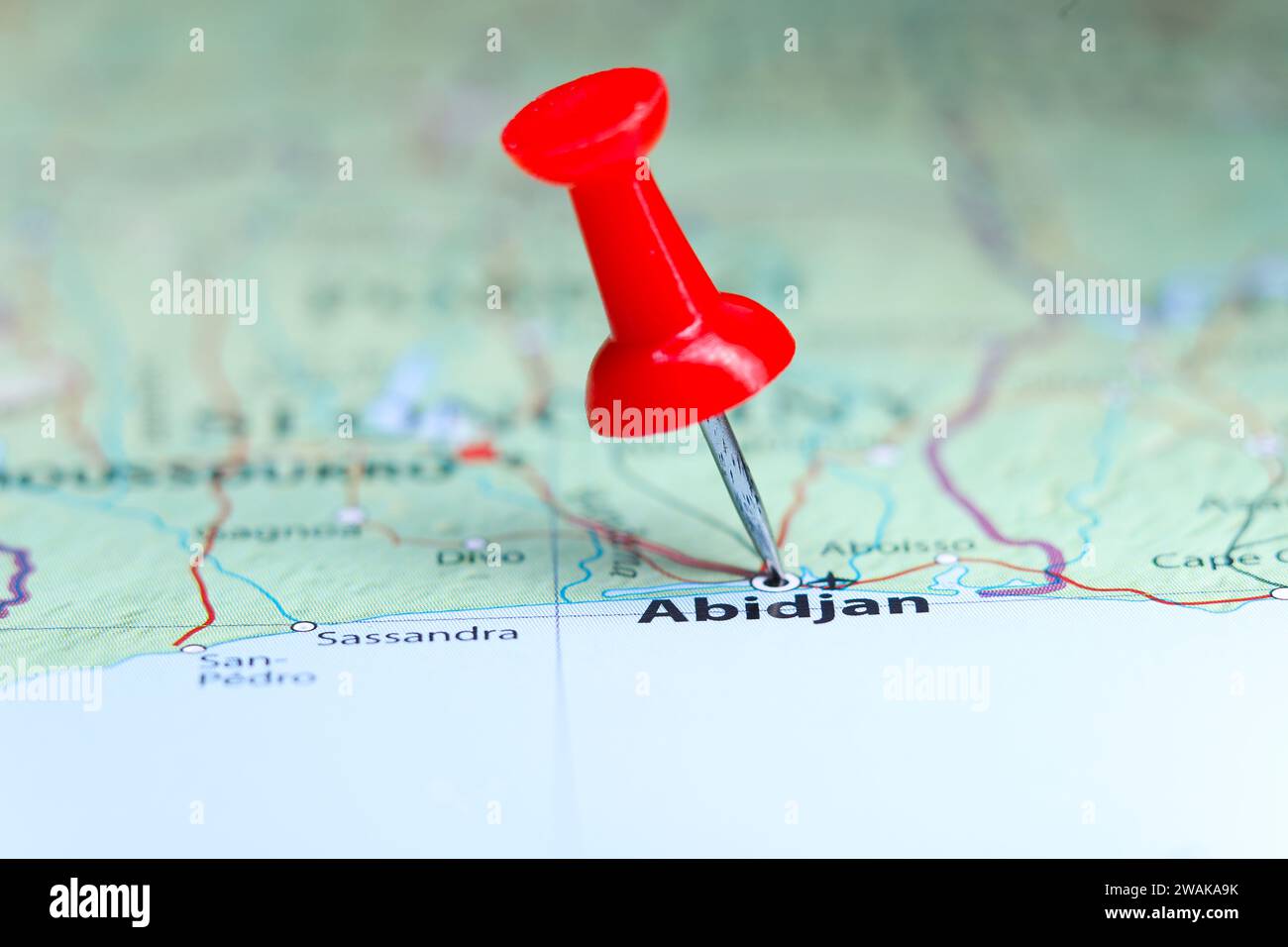 Abidjan, Ivory coast pin on map Stock Photo - Alamy