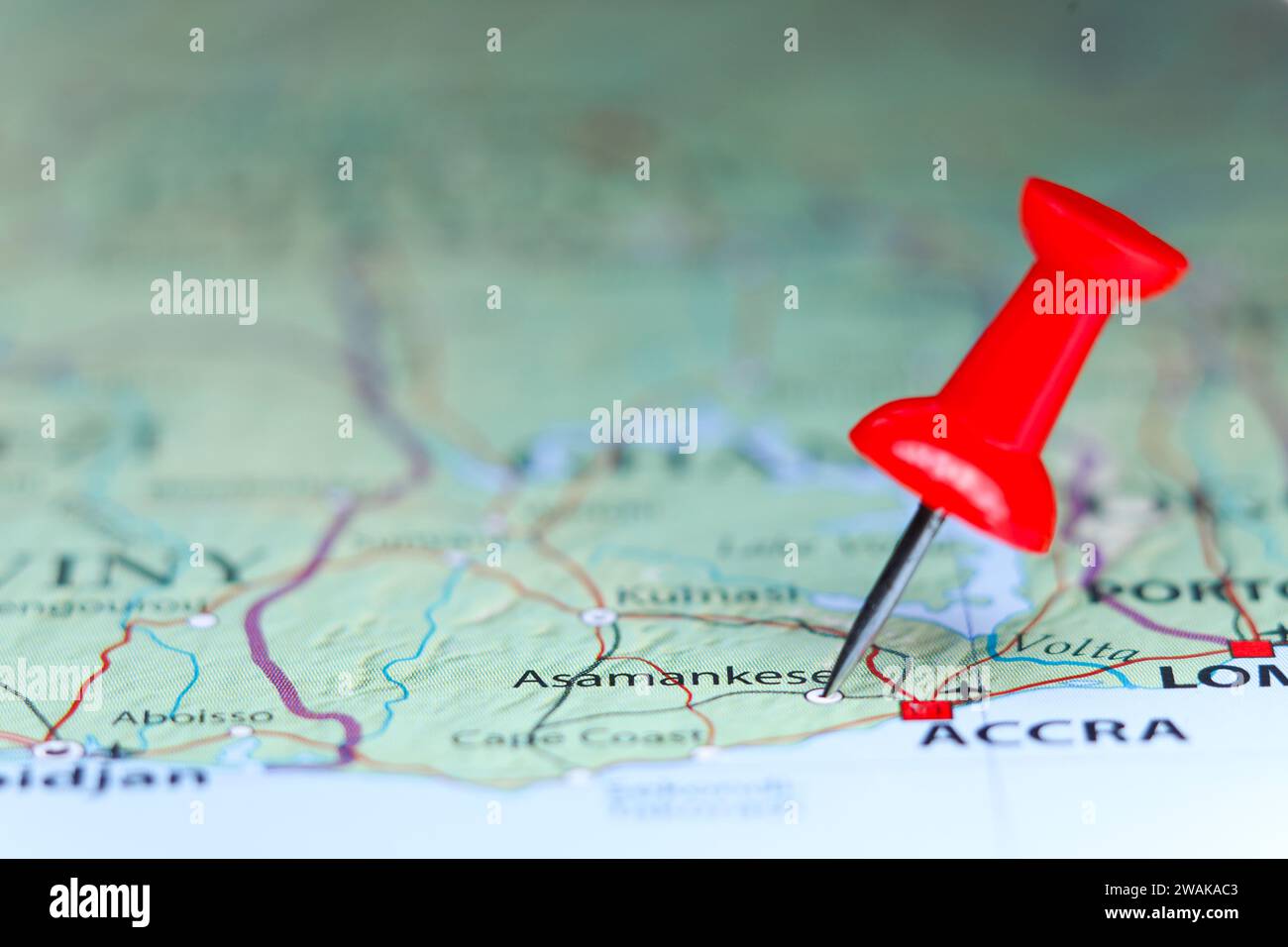 Asamankese, Ghana pin on map Stock Photo - Alamy