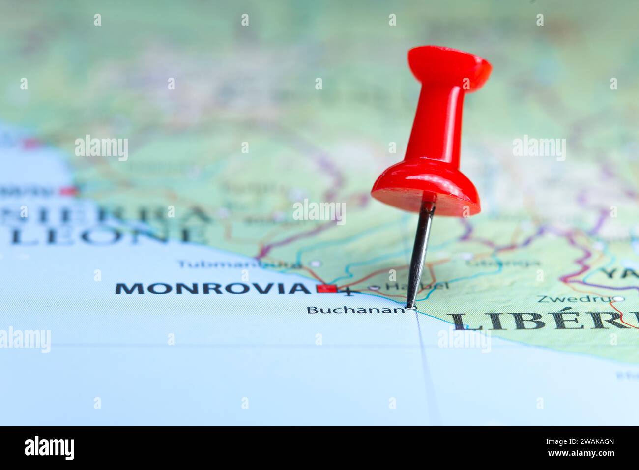 Buchanan, Liberia pin on map Stock Photo - Alamy