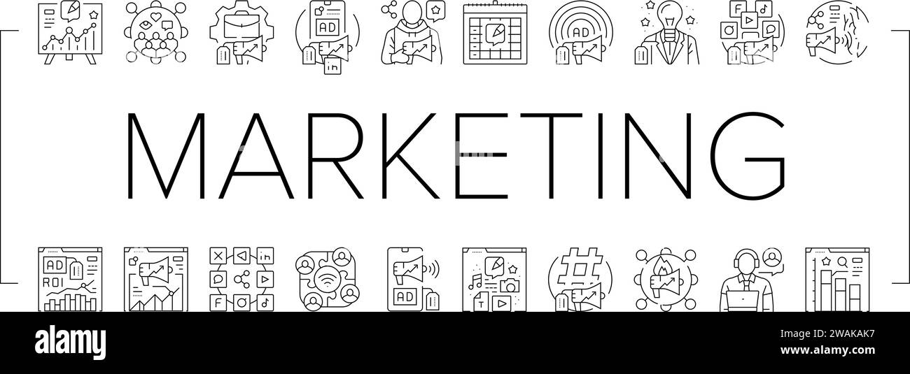 social media marketing icons set vector Stock Vector Image & Art - Alamy