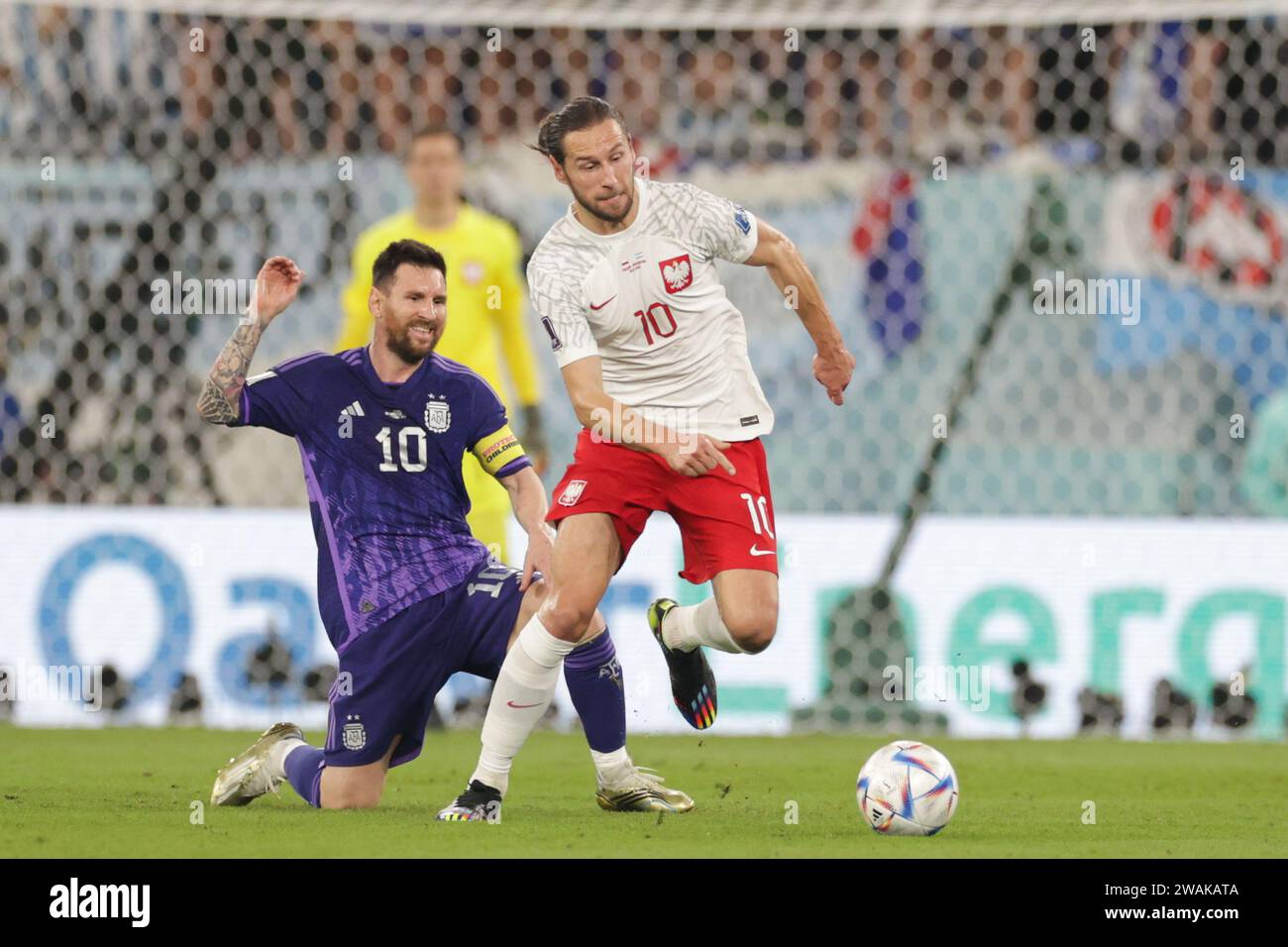 Lionel Messi of Argentina (L) and Grzegorz Krychowiak of Poland (R ...