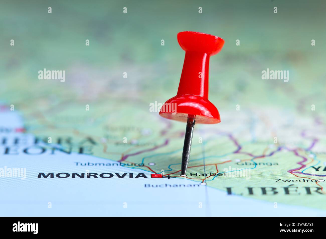 Harbel, Liberia pin on map Stock Photo - Alamy