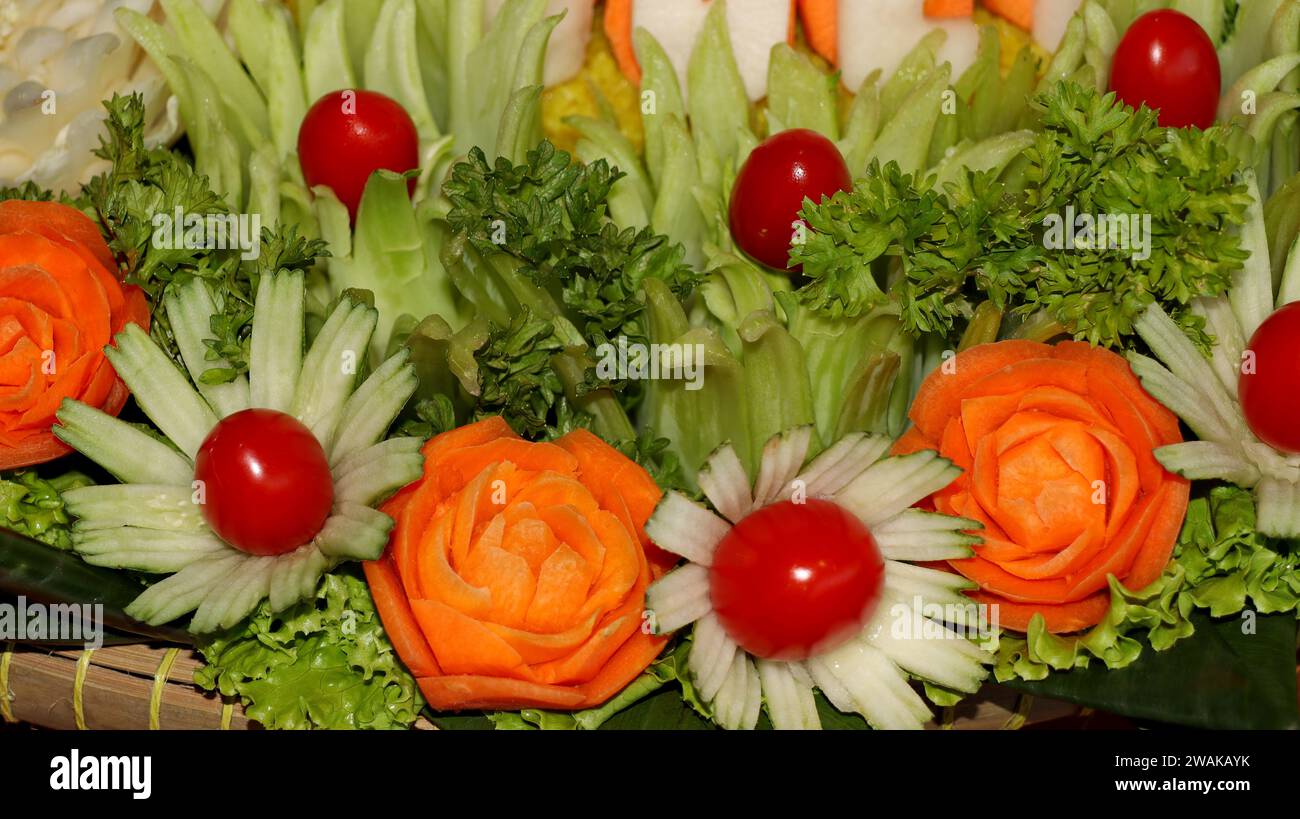 Garnish of fruit and vegetables in the menu of traditional Indonesian ...