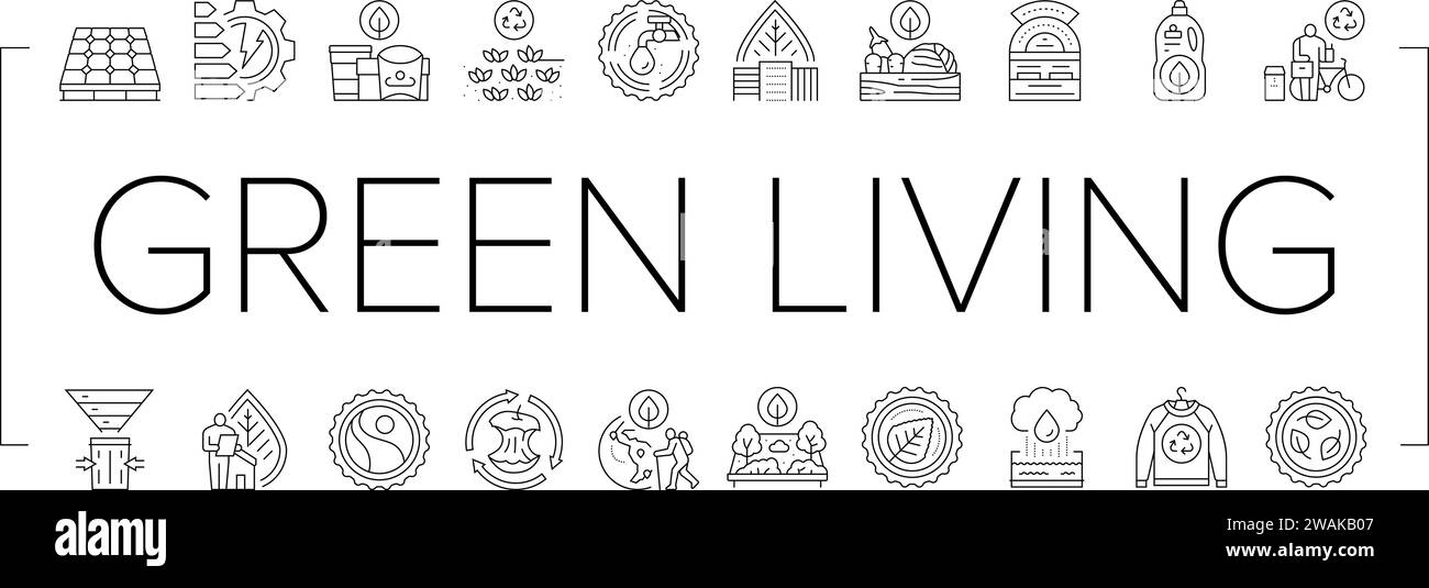 Green living eco icons set vector environment nature hi-res stock ...