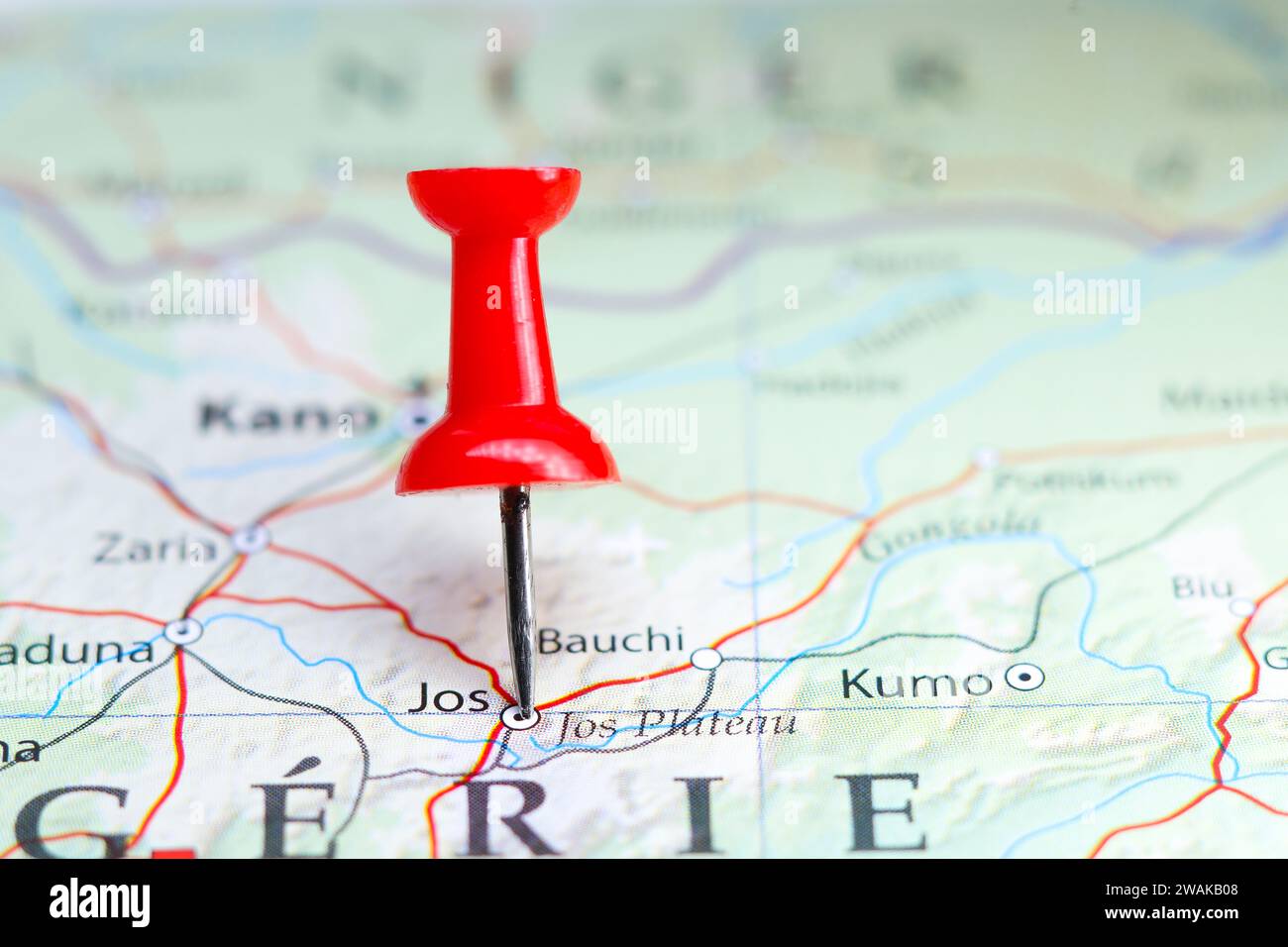 Jos, Nigeria pin on map Stock Photo - Alamy