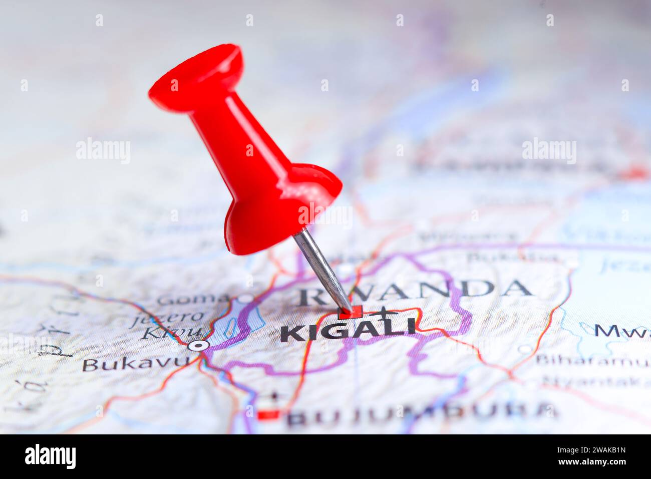 Kigali, Rwanda pin on map Stock Photo - Alamy