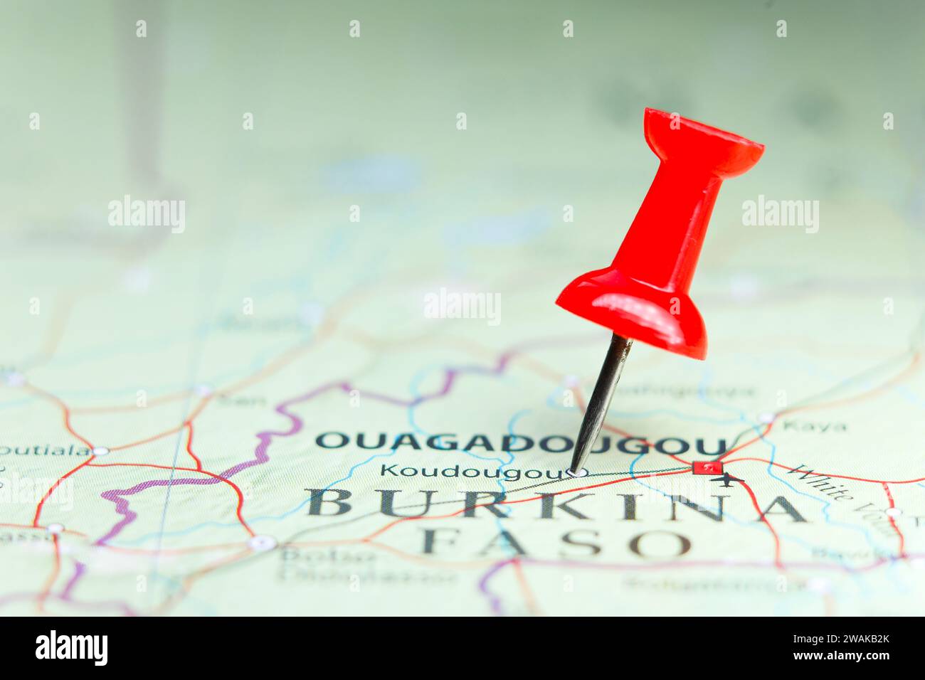 Koudougou, Burkina Faso pin on map Stock Photo - Alamy