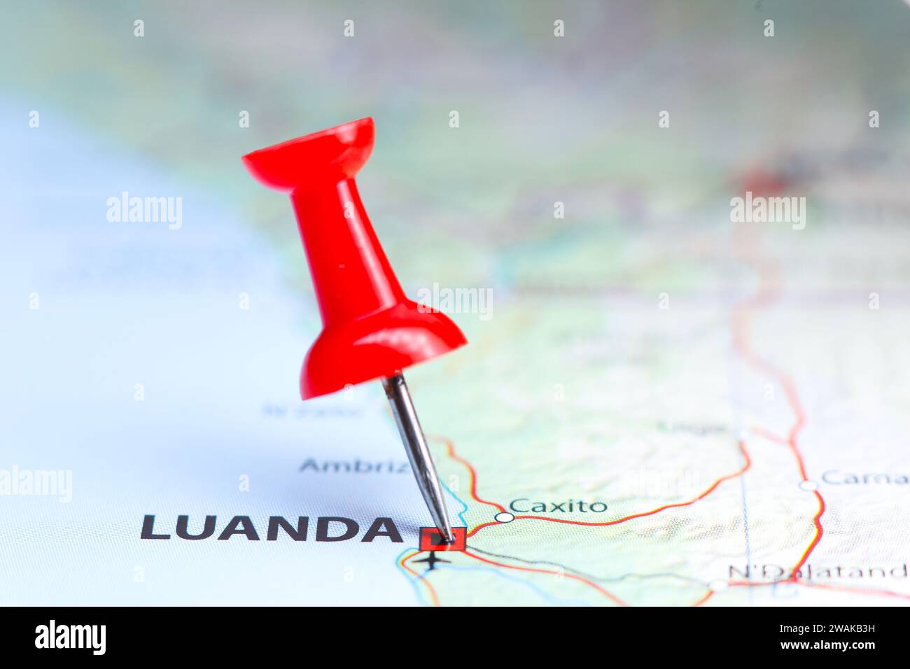 Luanda, Angola pin on map Stock Photo - Alamy
