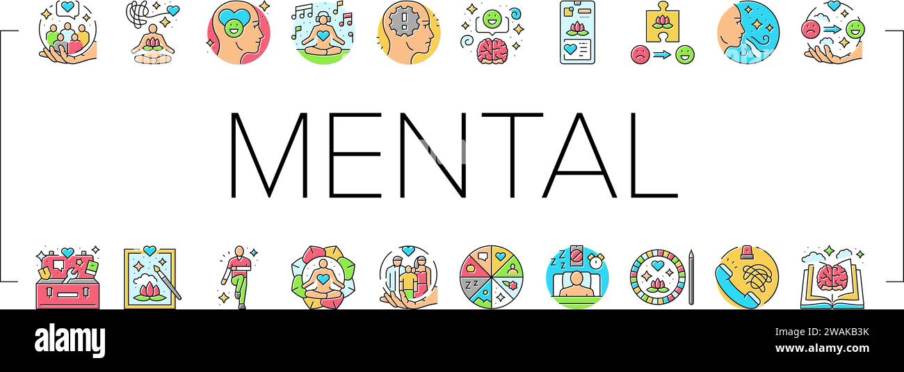 mental health people care mind icons set vector Stock Vector Image ...