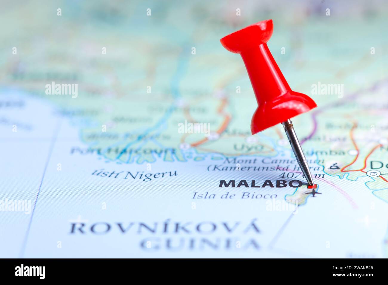 Malabo, Equatorial Guinea pin on map Stock Photo - Alamy