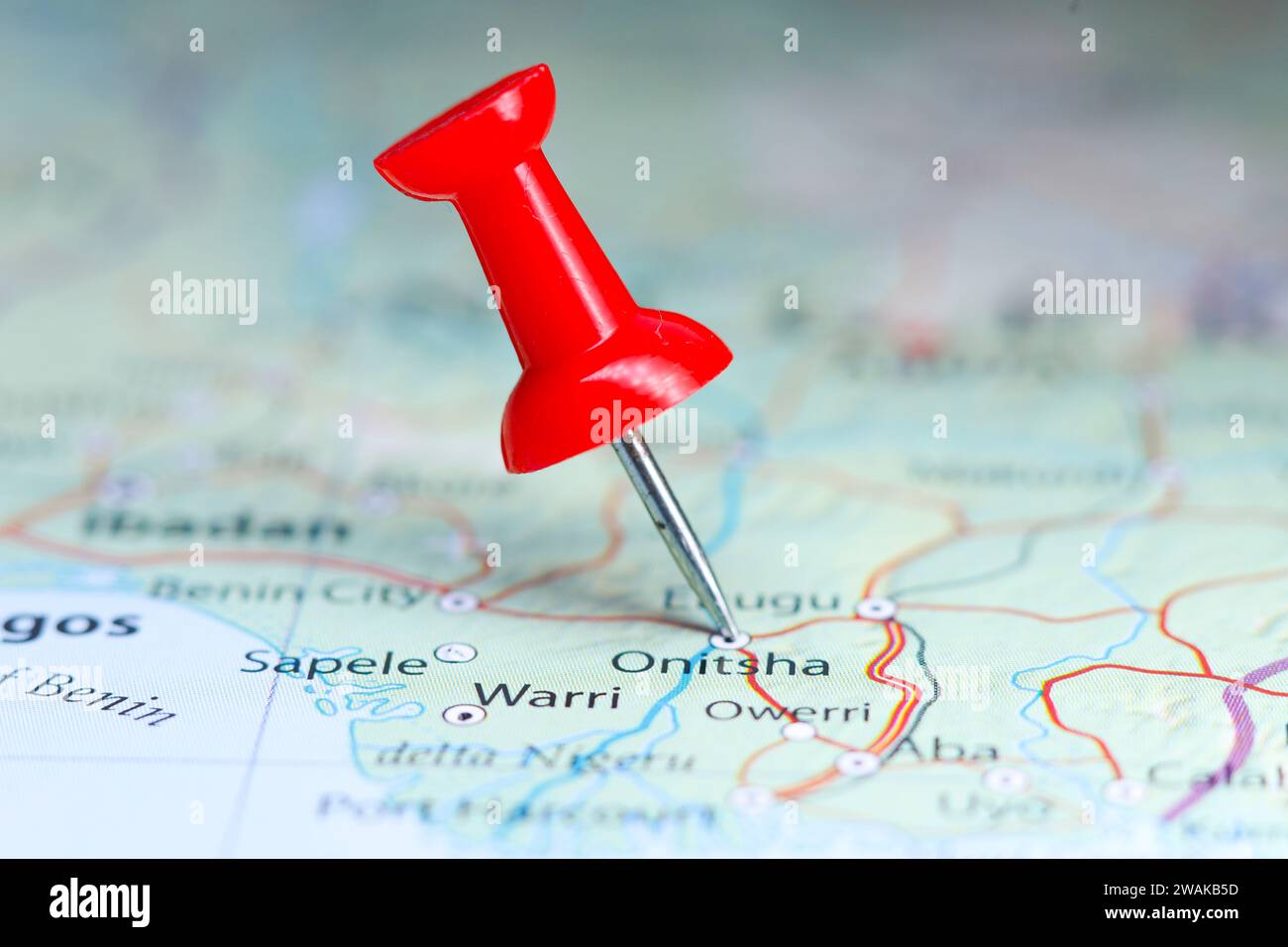 Onitsha, Nigeria pin on map Stock Photo - Alamy