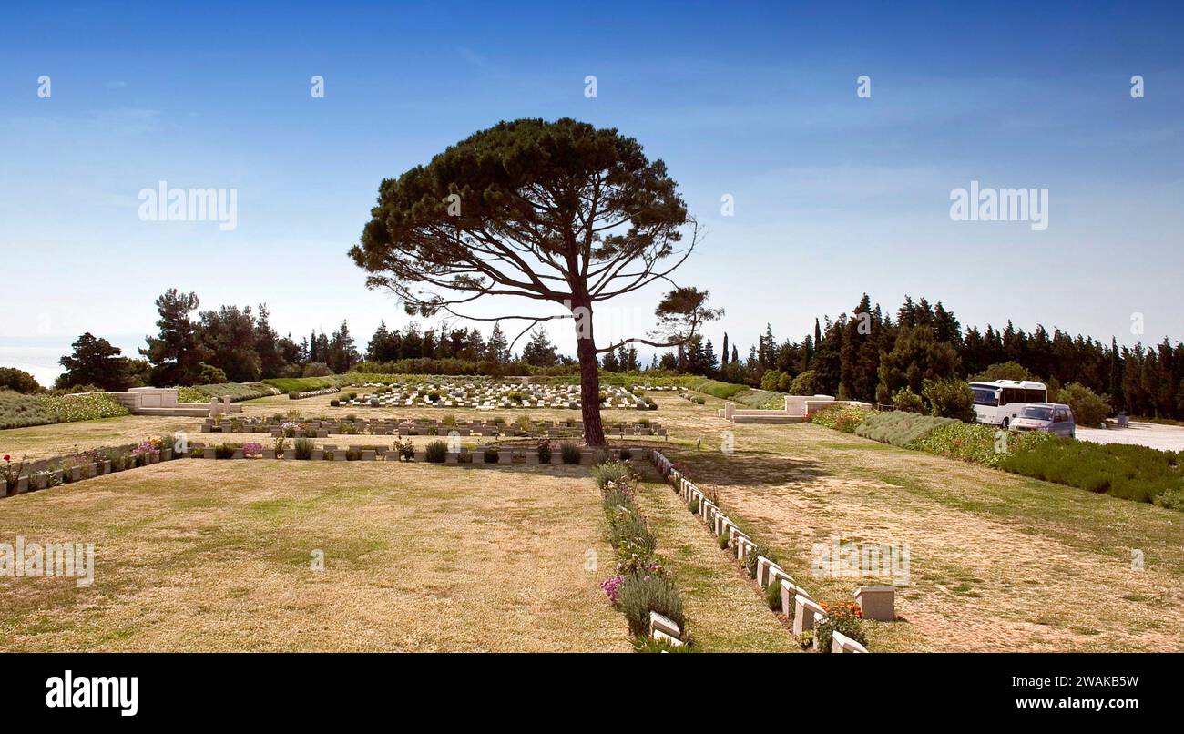 Cemetery of Australian and New Zealand soldiers with the Lone Pine on ...