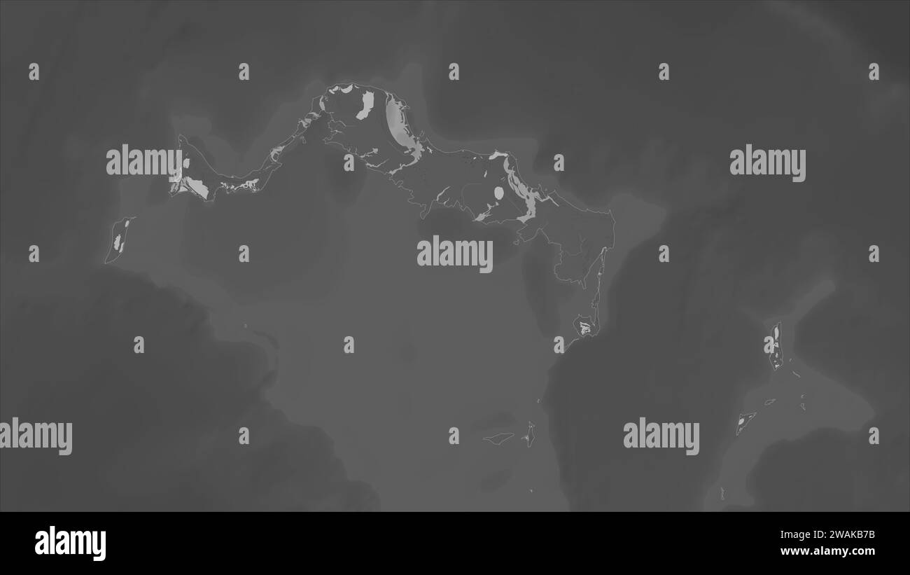 Turks and Caicos Islands highlighted on a Grayscale elevation map with lakes and rivers Stock ...