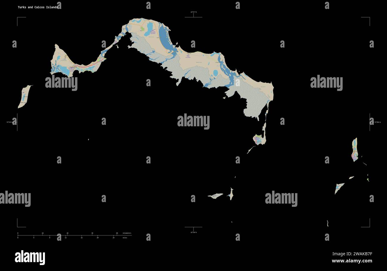 Shape of a topographic, OSM Germany style map of the Turks and Caicos ...