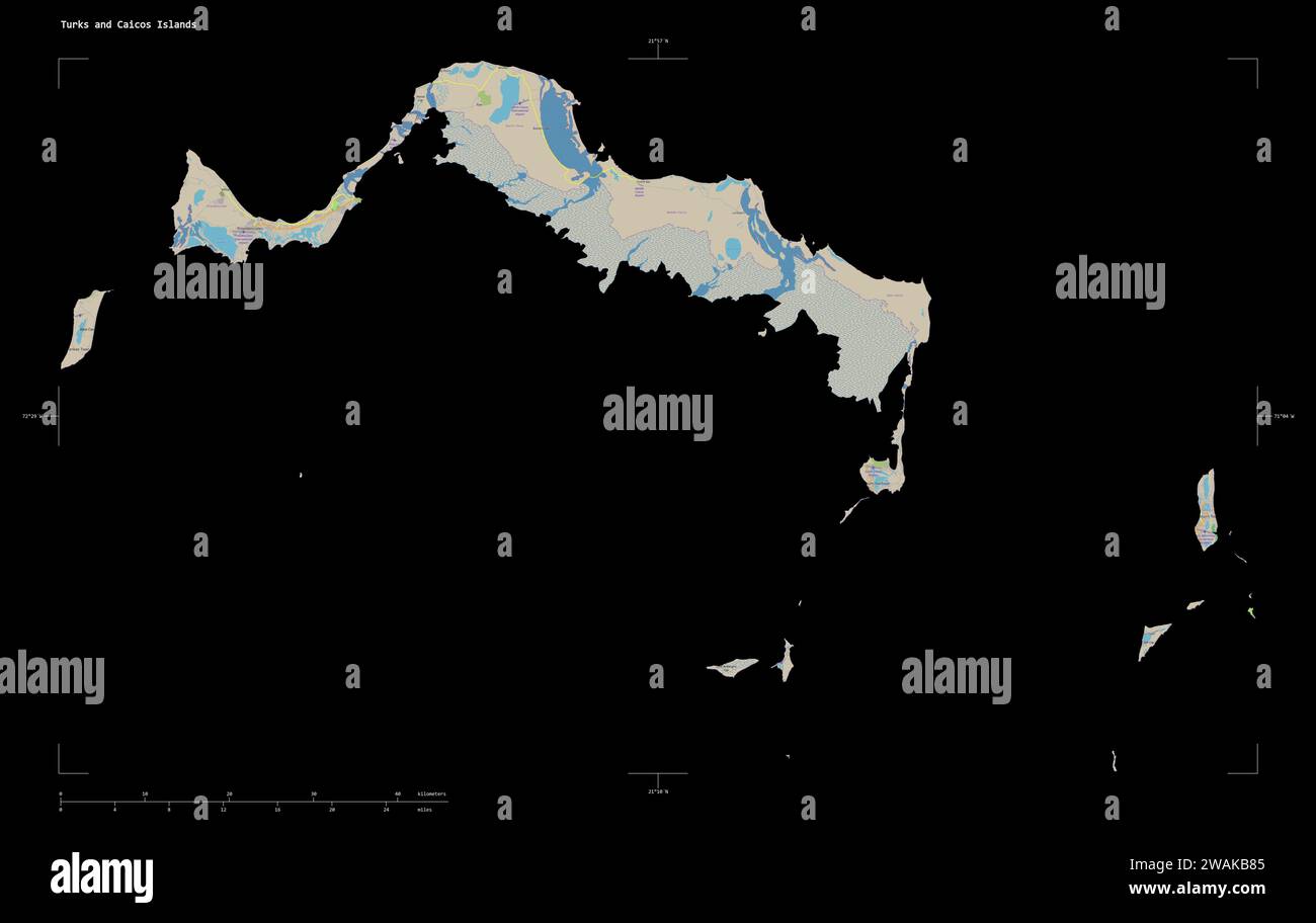 Shape of a topographic, OSM standard style map of the Turks and Caicos ...